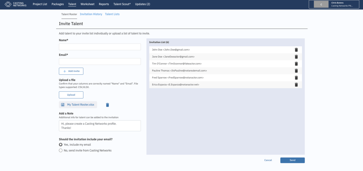 Invite Your Entire Talent Roster at Once With Bulk Uploads